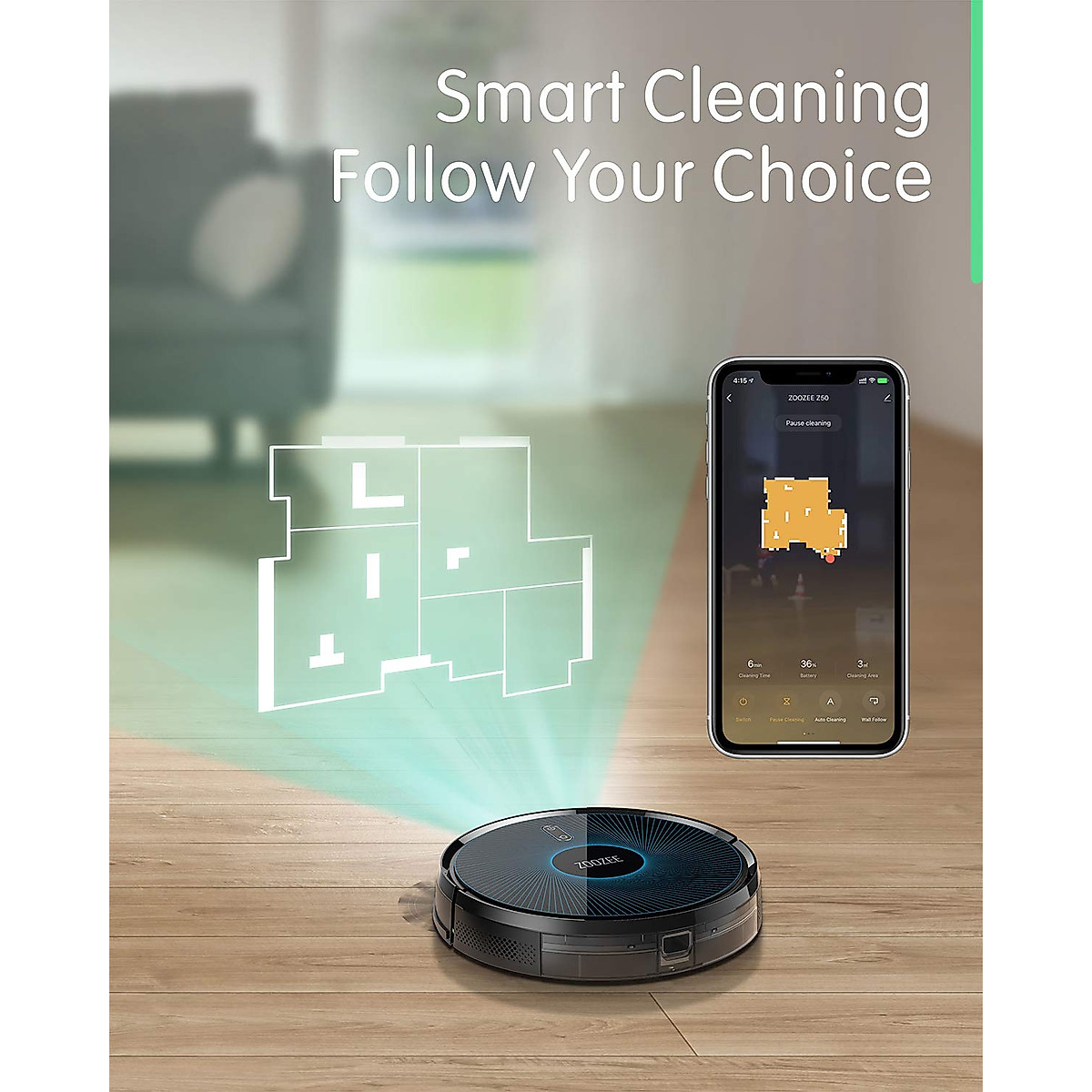 zoozee Z50 Robot Vacuum Cleaner with 3000Pa Max Suction Power, Vacuum and Mop 2-in-1,5200mAh Super Battery Life,Quiet and Self-Charging, Pet and Carpet Friendly Robtic Vacuum, Works with Siri Alexa