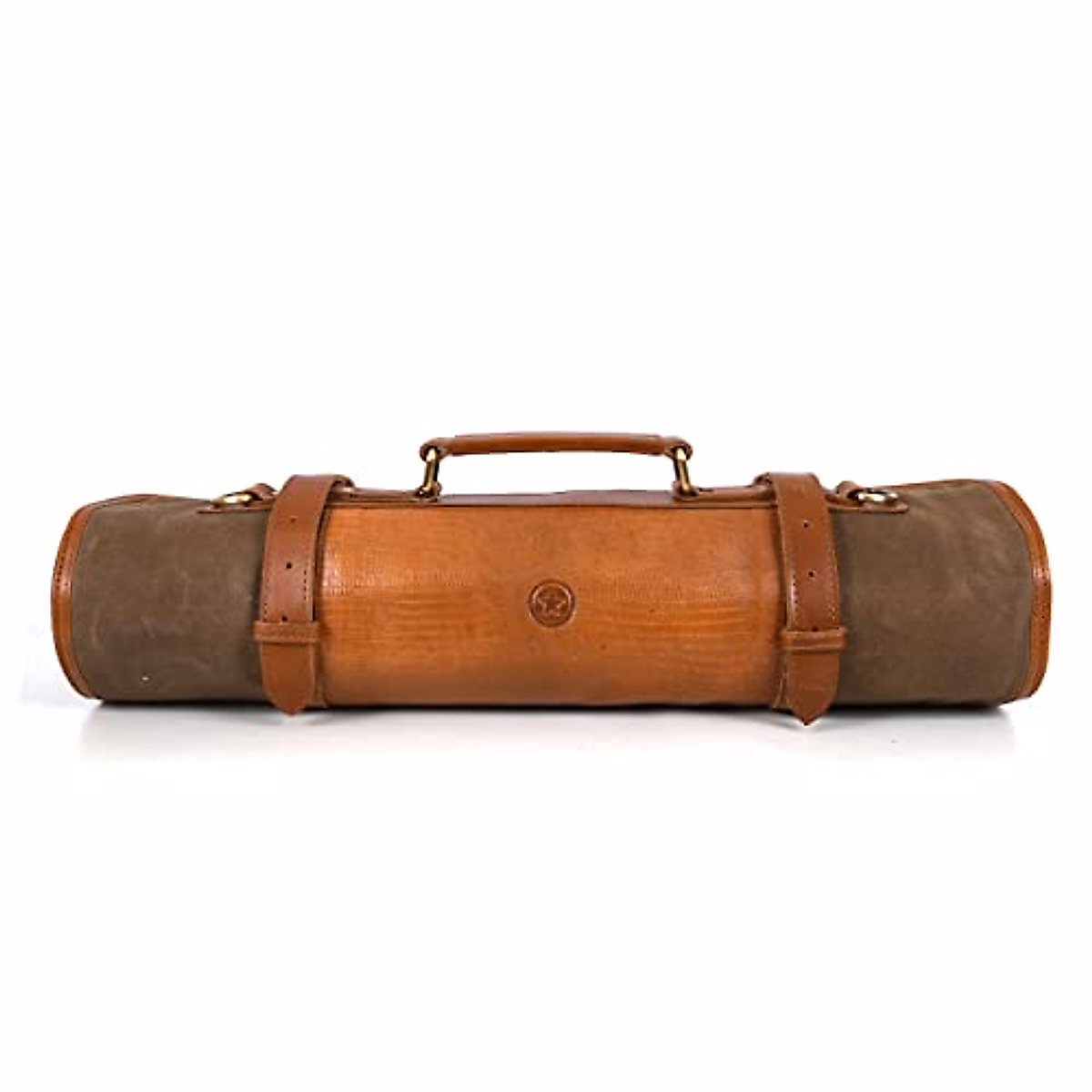 Leather Canvas Knife Roll Storage Bag Expandable 10 Pockets Detachable Shoulder Strap Travel-Friendly Chef Knife Case Roll By Aaron Leather Goods (OVIEDO, Canvas Leather)