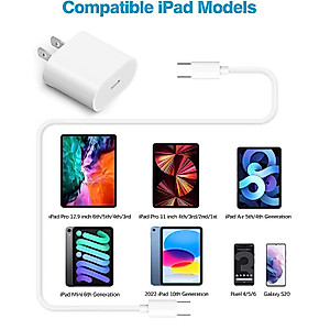iPad Pro Charger, 20W USB C Charger with 10ft USB C to C Charging Cable for iPad Pro 13/12.9/11 inch, iPad Air 13/11 inch 5/4th Generation, iPad 10, iPad Mini 6