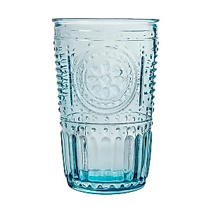Bormioli Rocco Romantic Set Of 6 Tumbler Glasses, 11.5 Oz. Colored Crystal Glass, Light Blue, Made In Italy.