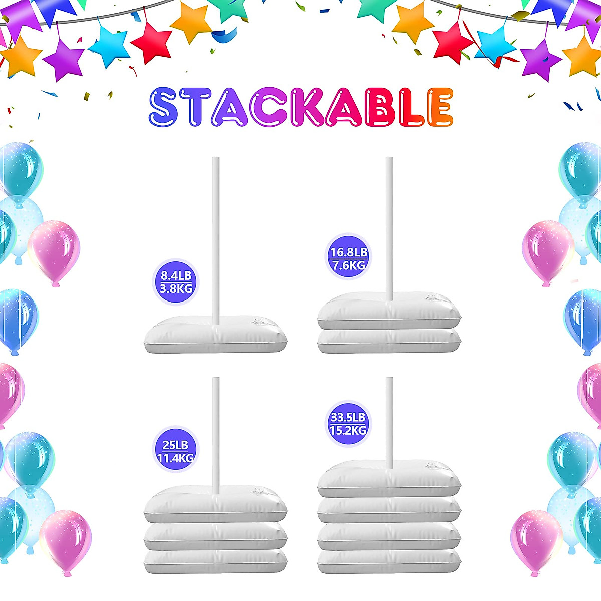 YALLOVE 4 Pack Water Weight Bags for Balloon Column Stand and Balloon Arch, Square Thickened Water Fillable Base for Party Supplies Accessories (Each 10 lb Weight)