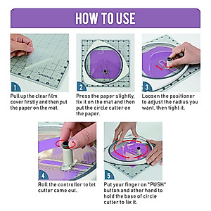 SMARTOP circle paper cutter with sticky mat, 3 Replaceable blades for scrapbooking paper crafts, art DIY, adjustable Circle Cutter