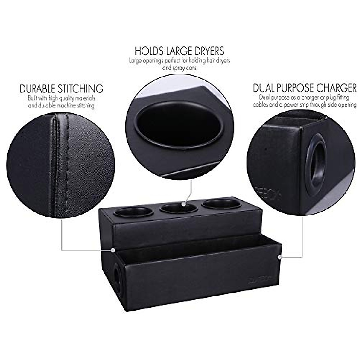 SQUAREBOX Black Hair Tool Organizer - Blow Dryer, Curling Iron, Flat Iron Holder - Hair Styling Tools Accessories Organizer - Vanity Countertop Organizer - Free Travel Bag Gift! (Black)