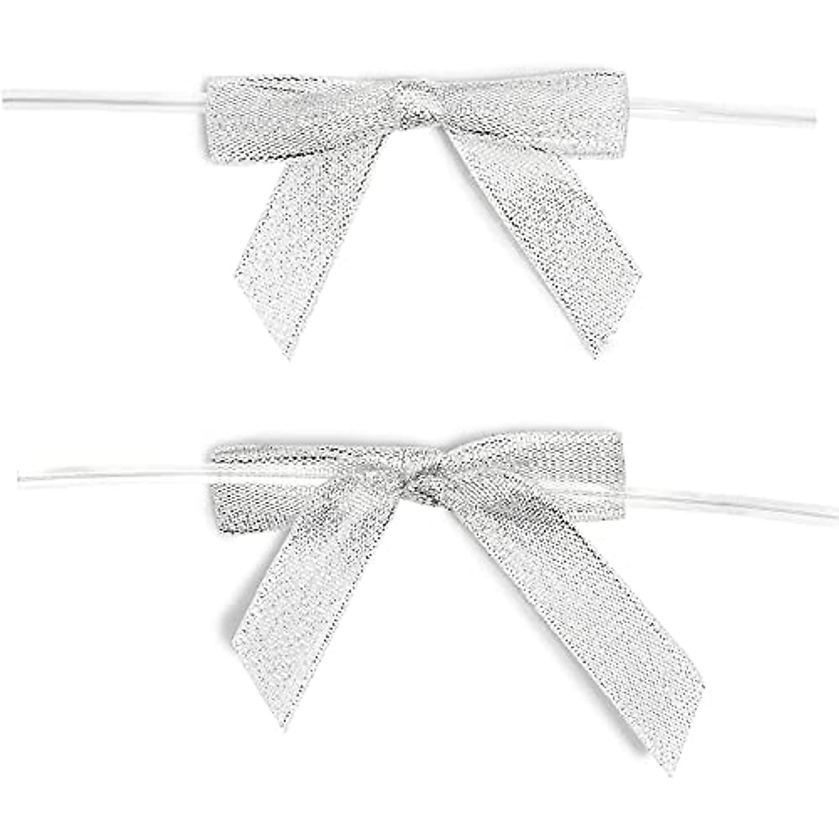 Silver Satin Bow Twist Ties for Treat Bags (100 Pack)