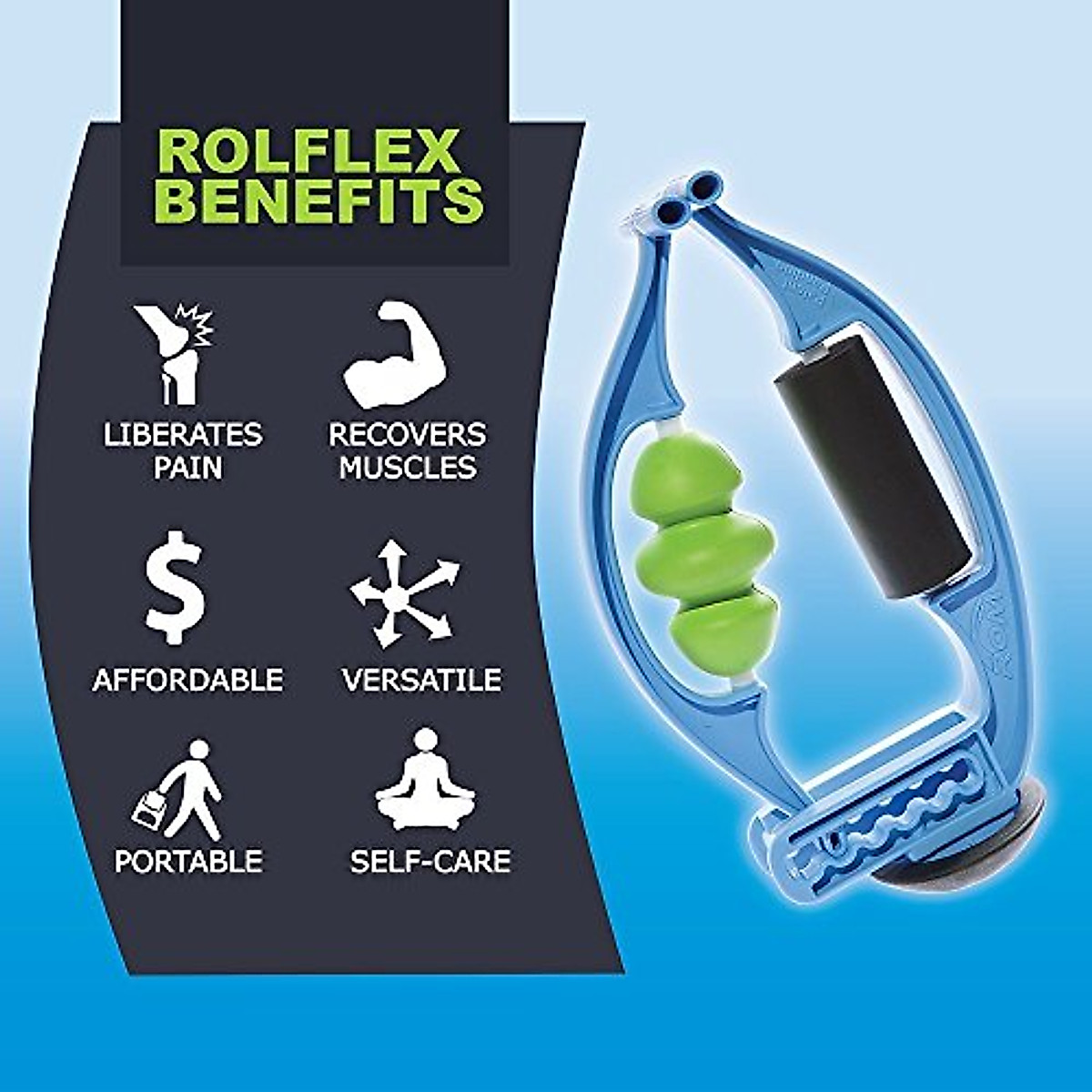 Rolflex Arm & Leg Massager - Forearm & Calf Roller - Tennis & Golfer's Elbow, Carpal Tunnel, Tendonitis, Wrist, Hand, Calf, Foot, & Thigh Relief - Trigger Point - Active & Myofascial Release