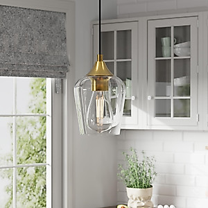 VONLUCE Pendant Light Kitchen Island, Brushed Gold Pendant Light Fixture with E26 Base & Adjustable Cable, Modern Pendant Lighting with Glass Shade for Living Room Bedroom Hallway