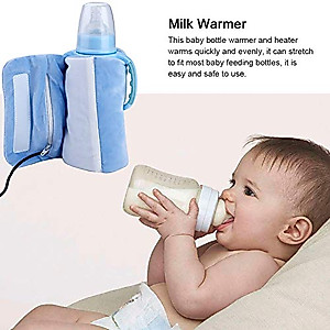 Portable Milk Warmer, Milk Heater USB Portable Travel Mug Milk Warmer Heater Bottle Heater Feeding Bottle Infant Storage Bag(Blue)