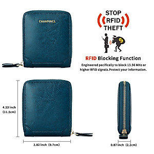 CHANPINCL RFID Wallets for women Genuine Leather Zipper Purses Secure Large Capacity Multi-card Clutch colourful Travel Wallets (Bule)