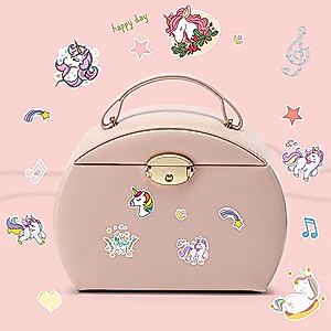 Vlando Ballerina Music Jewelry Organizer, Leather Necklaces Rings Hair-Rings Storage Case Holder, Gift for Kids Girls, Pink