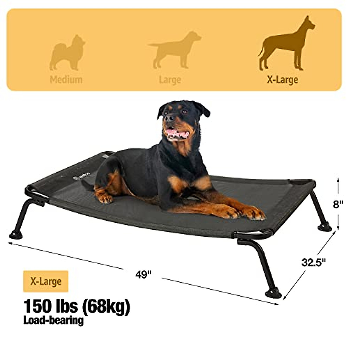Veehoo Curved Cooling Elevated Dog Bed, Black Frame Outdoor Raised Dog Cot, Chew Proof Pet Bed with Washable & Breathable Textilene Mesh, Non-Slip Feet for Indoor & Outdoor, X-Large, Black