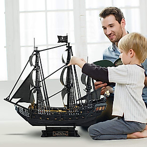 3D Puzzles for Adults - Led Pirate Ship Queen Anne's Revenge - Large 27'' Sailboat Puzzles - Desk Decor/House Warming/New Home/Christmas/Anniversary/Teacher Appreciation Gifts