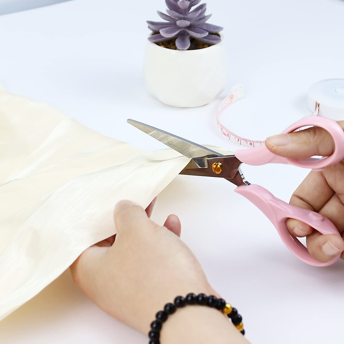 Koqye Multipurpose Stylish Pink Scissors, Stainless Steel Scissors with Acrylic Handle Stationery Paper Cutting Tool for Office, Home, School (Pink)