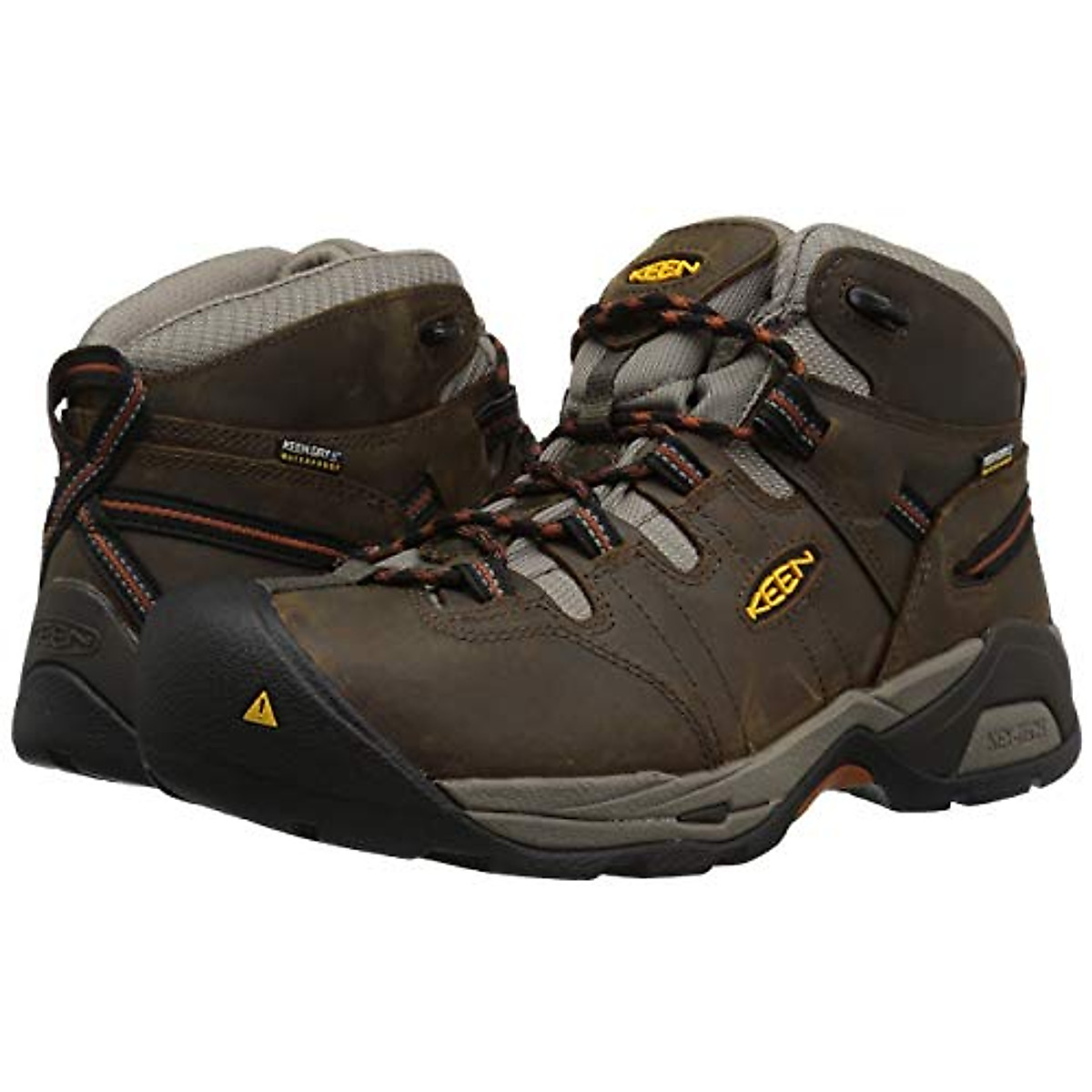 KEEN Utility Men's Detroit XT Mid Height Soft Toe Waterproof Work Boots, Black Olive/Leather Brown, 13 Wide