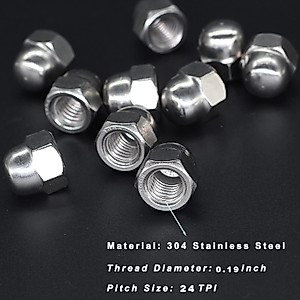 50pcs 10#-24 Acorn Cap Nuts, INCONTESTA 304 Stainless Steel Hex Acorn Cap Nut, Decorative Round Head Cover Dome Nuts