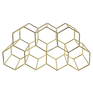 Tabletop Honeycomb Wine Rack - 9 Bottle Wine Holder for Wine Storage - No Assembly Required - Modern Black Metal Wine Rack - Wine Racks Desktop - Small Wine Rack and Wine Bottle Holder (Gold)