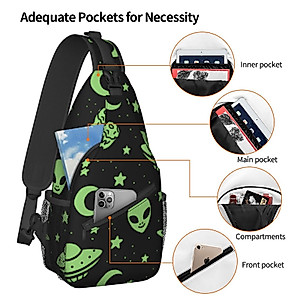 Hicyyu Green Alien Outdoor Crossbody Shoulder Bag For Unisex Young Adult Hiking Sling Backpack