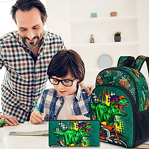 UFNDC 3PCS Dinosaur Backpack for Boys, Kids Preschool Bookbag with Lunch Box, 16”School Bag for Elementary Toddler