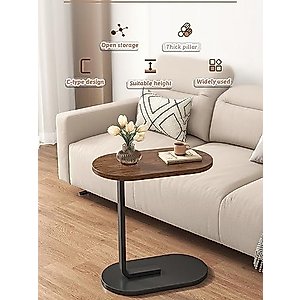 Sofa and Bed Side Table, C Shaped End table Small Coffee Table for Small Spaces, Small Side Table Bedroom Bedside Table, Living Room Wood Couch Tables that Slide Under, 18”L x 12”W (brown+black)