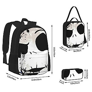 halloween nightmare 3 Piece Backpack Set Cartoon Backpack with Lunch Box Pencil Case for girls teens Women Men Durable Laptop Bag school backpack Wear Resistant christmas Hiking Camping Daypack C 3