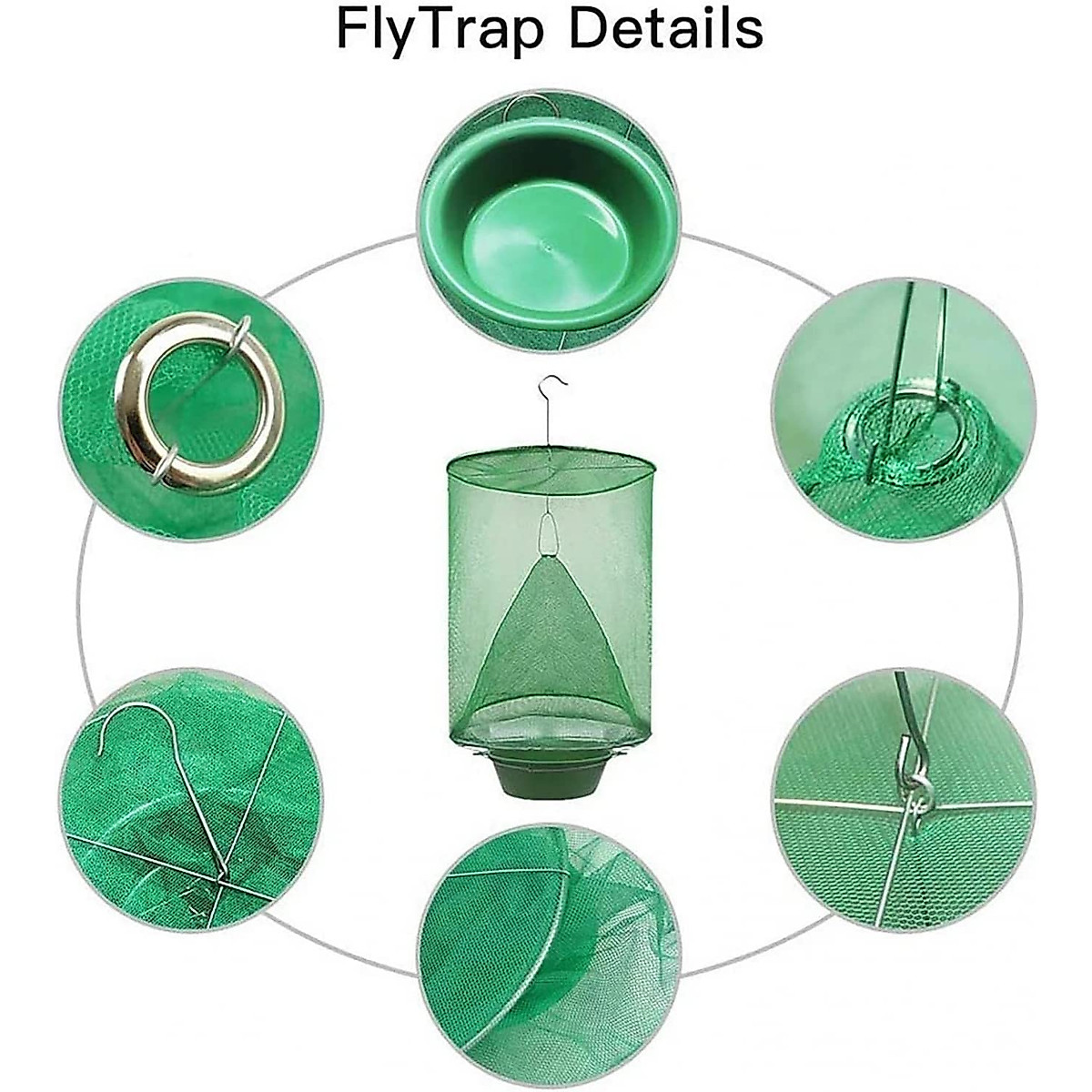 2/8 Set Ranch Fly 𝐓𝐫ap - Reusable Fly 𝐓𝐫ap with 𝐁𝐚it Tray Upgraded Fly 𝐂𝐚𝐭cher Cage Effective Fly Bag for Indoor Outdoor Hanging Family Farms,Stable,Garden,Orchard,Park,Restaurants (2Set)