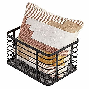 mDesign Metal Steel Wire Storage Basket Bin w/Built-in Handle, Open Top Industrial Design for Closet, Shelf Organization; Organize Clothes, Accessories, Carson Collection - 6 Pack - Matte Black