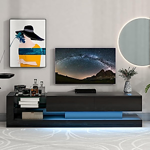 BAMACAR Black TV Stand For 80 75+ 75 70 Inch TV, Black TV Console For 75+ Inch TV, Entertainment Center For 75 75+ 80 Inch TV Stands For Living Room 75 75+ 80 Inch, LED TV Stand 80 75 70 Inch TV Table