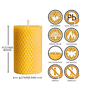Beeswax Pillar Candles Set of 6 - Handmade Pure Beeswax Rolled Candles for Gift & Home Decor (2×3.4 in)
