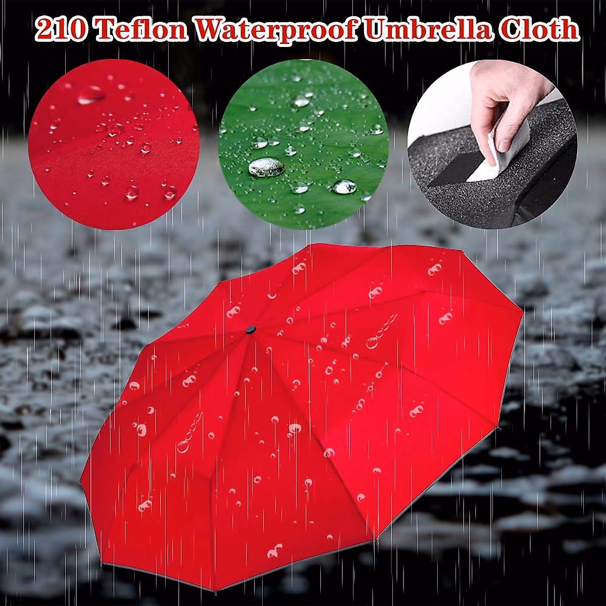 FDJASGY Windproof Travel Umbrella with Teflon Coating Auto Open Close Lightweight Sun&Rain Umbrella with 10 Rib Construction and Reflective Stripe Zipper Pouch