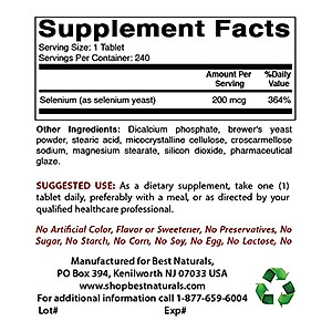 Best Naturals Selenium 200 mcg Supplement, 240 Count