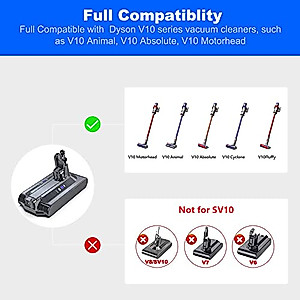 Homesuit V10 Battery Replacement,25.2V 4500mAh V10 Battery Compatible with Dyson V10 Animal V10 Absolute V10 Fluffy V10 Motorhead SV12 Cordless Stick Vacuum Cleaner Li-ion V10 Battery(Not Fit SV10)