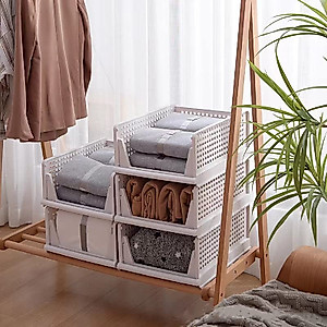4-Pack Foldable Wardrobe Storage Box,Stackable Clothes Drawer Organizer,Closet Container Bin,Plastic Closet Organizer Basket,Collapsible Large Capacity Shelves Storage Bin for Office, Kitchen, Bedroom(White)