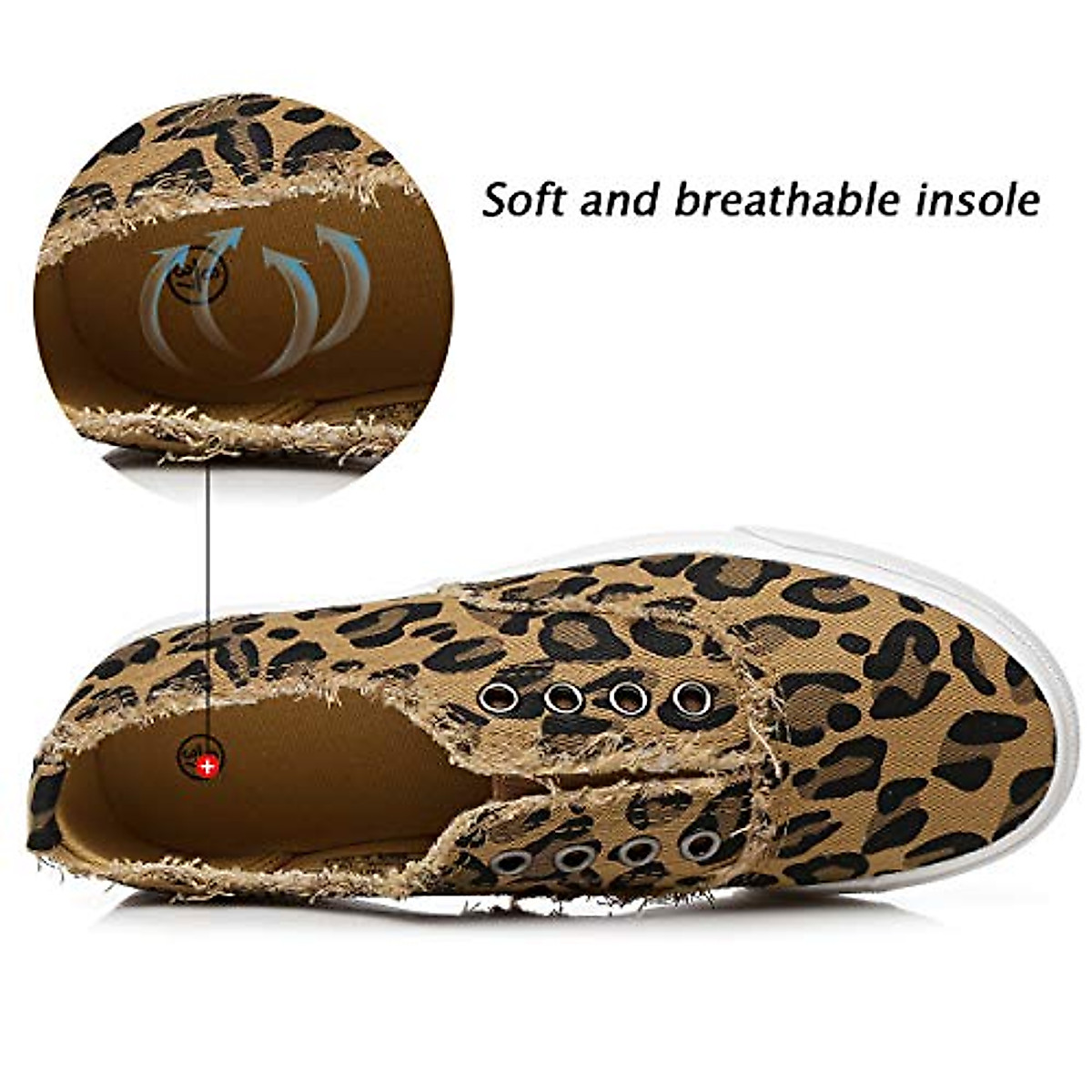 Women's Slip on Sneakers Walking Shoes Casual Girls Canvas Fashion Sneakers（Leopard,US7）
