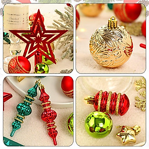 Christmas Tree Ornaments 78 Pack Christmas Tree Decorations Red and Green Gold Christmas Ball Shatterproof Hanging Tree Ornament Set Assorted Set with Hooks