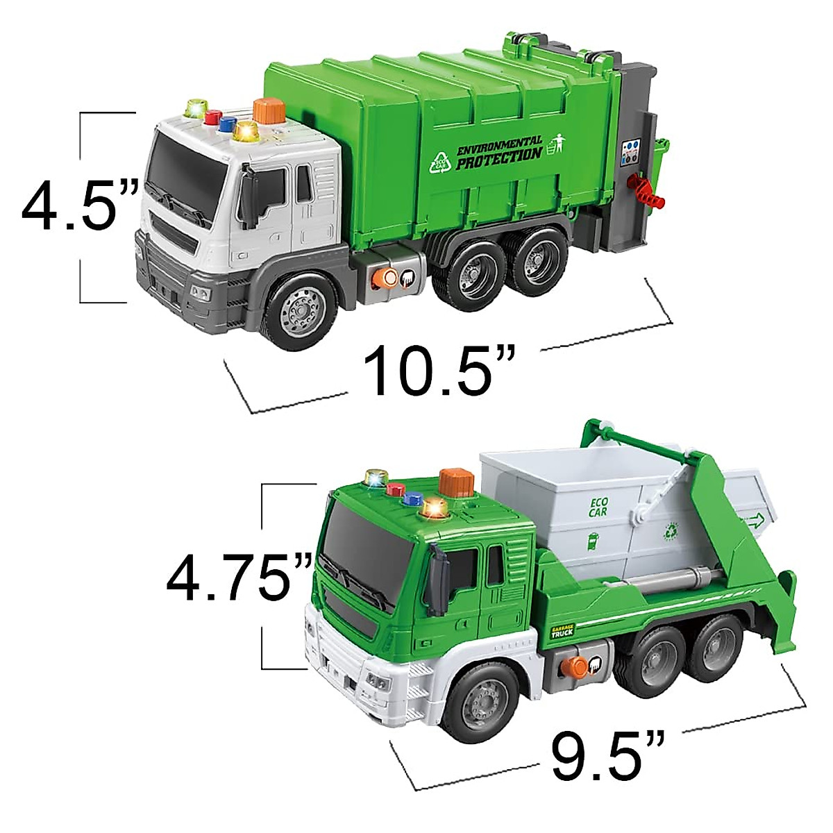 ArtCreativity Sanitation Trucks Set, Pack of 2, Light Up Garbage Trucks for Boys and Girls with Movable Parts, Sound, and LEDs, Push and Go Toy Sanitation Truck Set, Car Toys for Kids Ages 3 and Up