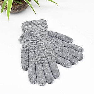 Women's Winter Warm Touch Screen Gloves Womens Thermal Grey Cable Knit Wool Fleece Lined Touchscreen Texting Mittens for Cold Weather One Size