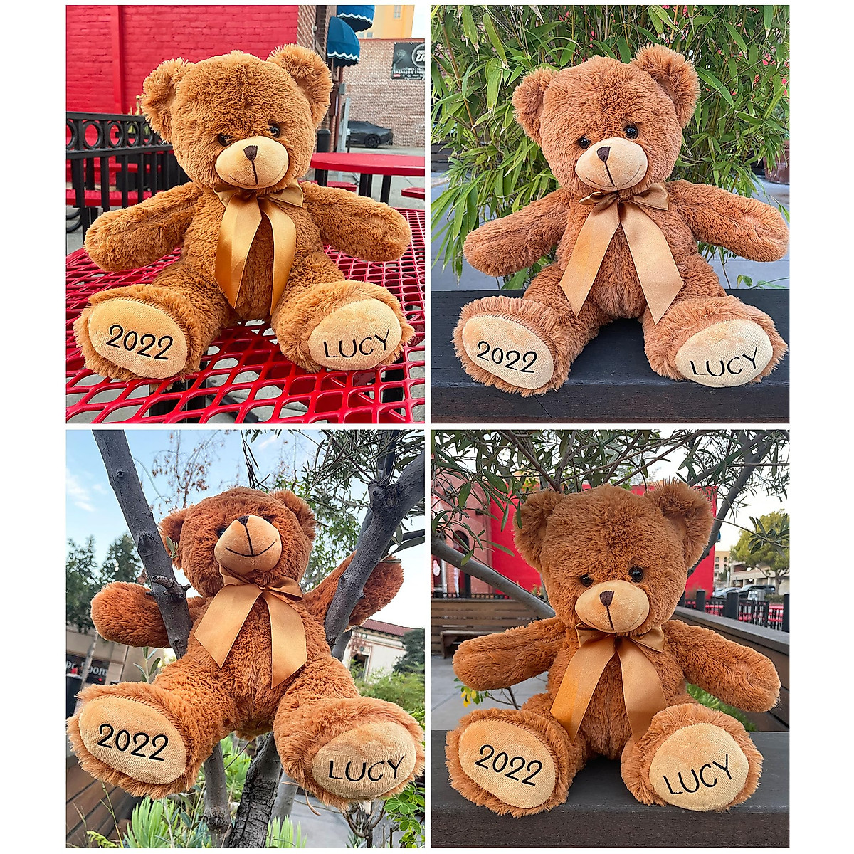 Personalized Stuffed Teddy Bear Gift for Her, Him, 16 Inch - Cute Custom Brown Bear with Your Name and Year on The Feet
