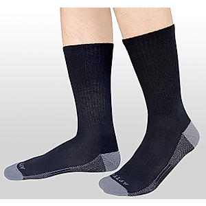 APTYID Men's Moisture Wicking Cushioned Crew Work Boot Socks, Size 9-12, Black, 6 Pairs