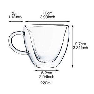 Cool Cook 2 Pack Heart Shaped Double Walled Insulated Glass Coffee Mugs or Tea Cups，Beautiful Heart Shape, Thermo Insulated Premium Quality Borosilicate Glass, Set of 2 (8.5 oz, 240 ml)