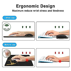 Keyboard Wrist Rest Memory Foam Ergonomic Mouse Pad with Computer Wrist Support Set with Non-Slip Rubber Base Coaster for Home, Office Easy Typing and Pain Relief - Black Marble