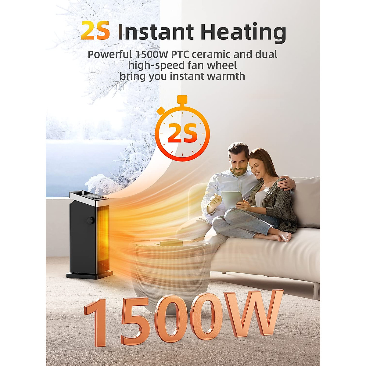 BREEZOME Space Heater, 1500W Fast Heating Heater for Indoor Use, Ceramic Electric Heater for Home with Thermostat, 90° Oscillating Portable Heater with Remote