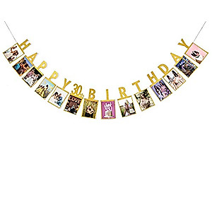 Photo Banner for 30th Birthday Decorations - 30th Birthday Banner，Happy 30th Birthday Banner，30th Birthday Gifts for Women, Milestone Photo Banner for Birthday Party, Dirty 30 Birthday Party Supplies