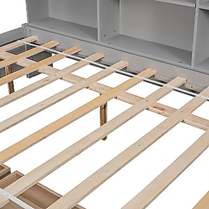 Harper & Bright Designs Full Captains Bed with Bookcase and Two Drawers, Wooden Full Size Daybed Frame with Storage,Space Saving Full Bed Frame for Girls Boys (Grey,Full)