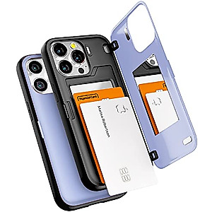 GOOSPERY Magnetic Door Bumper Compatible with iPhone 13 Pro Case, Card Holder Wallet Case, Easy Magnet Auto Closing Protective Dual Layer Sturdy Phone Back Cover - Lilac Purple