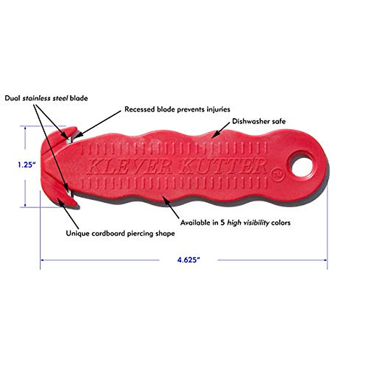 Klever Innovations Cutter Stainless Steel Package Opener, Safety Utility Cutter Assorted Colors 10 pcs, KLEVER - 10/PACK MIX