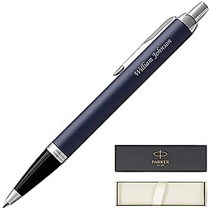Dayspring Pens Parker Pen | Engraved/Personalized Parker IM Ballpoint Gift Pen - Matte Blue in Premium Pen Case. Fast One Day Personalized Engraving