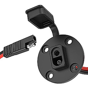 Kohree SAE Power Socket Sidewall Port Connector, 2 Pin SAE Quick Connect Solar Panel Flush Mount Connector Plug Cable Weatherproof 12AWG 13.2" w/ 8 Screws for Solar Generator Battery Charger, 2 Pcs