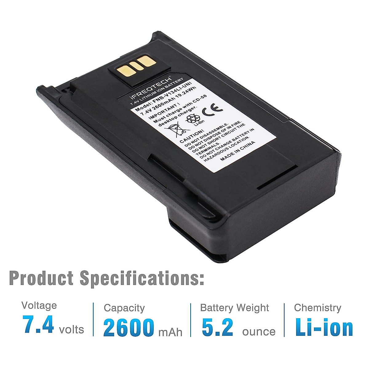 IFREQTECH FNB-V134LI Battery for Vertex Standard VX-260 VX-261 VX-264 EVX-261 VX-451 VX-454 VX-459 with Belt Clip 2600mAh