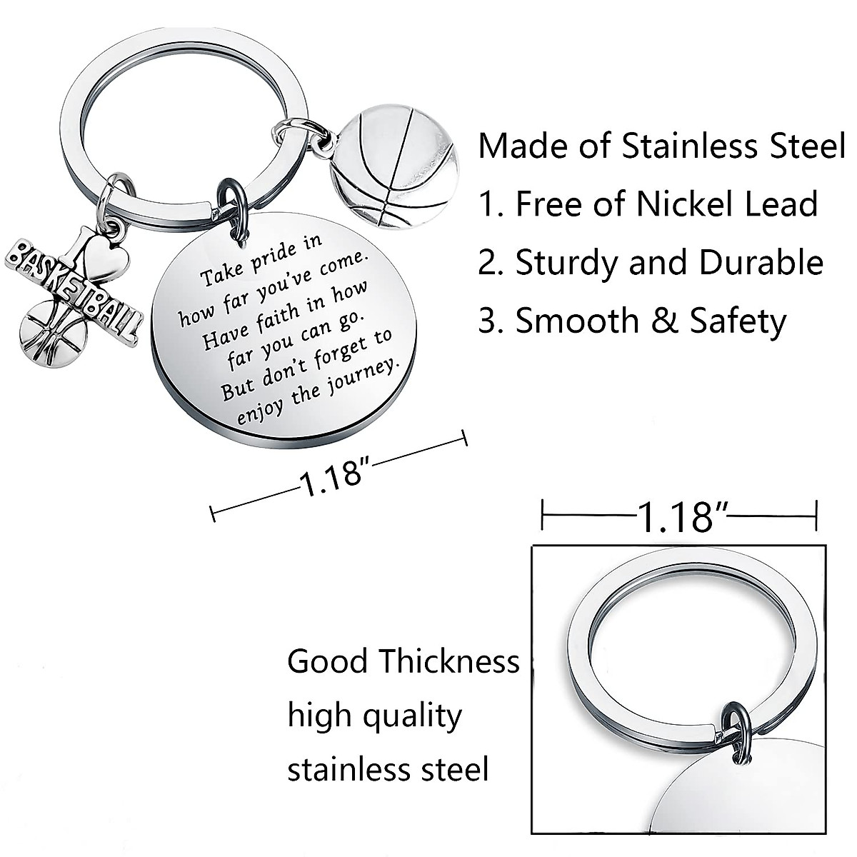FUSTMW Basketball Keychain Basketball Lovers Gifts Basketball Player Gifts Take Pride In How Far You Have Come (silver)