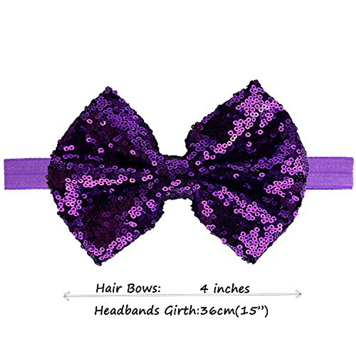 CÉLLOT 15pcs Baby Girl Headbands Sparkly Glitter Sequins 4" Big Hair Bows Ribbon Soft Stretchy Hair Bands for Infant Newborn and Toddlers