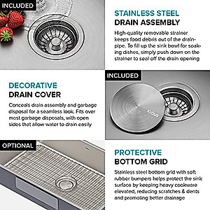 Kraus KCL-1700 Dex 16 Gauge Stainless Steel Single Bowl Sink with Spot Free 18-Inch Commercial Kitchen Faucet with Dual Function Pull-Down Sprayhead in All-Brite